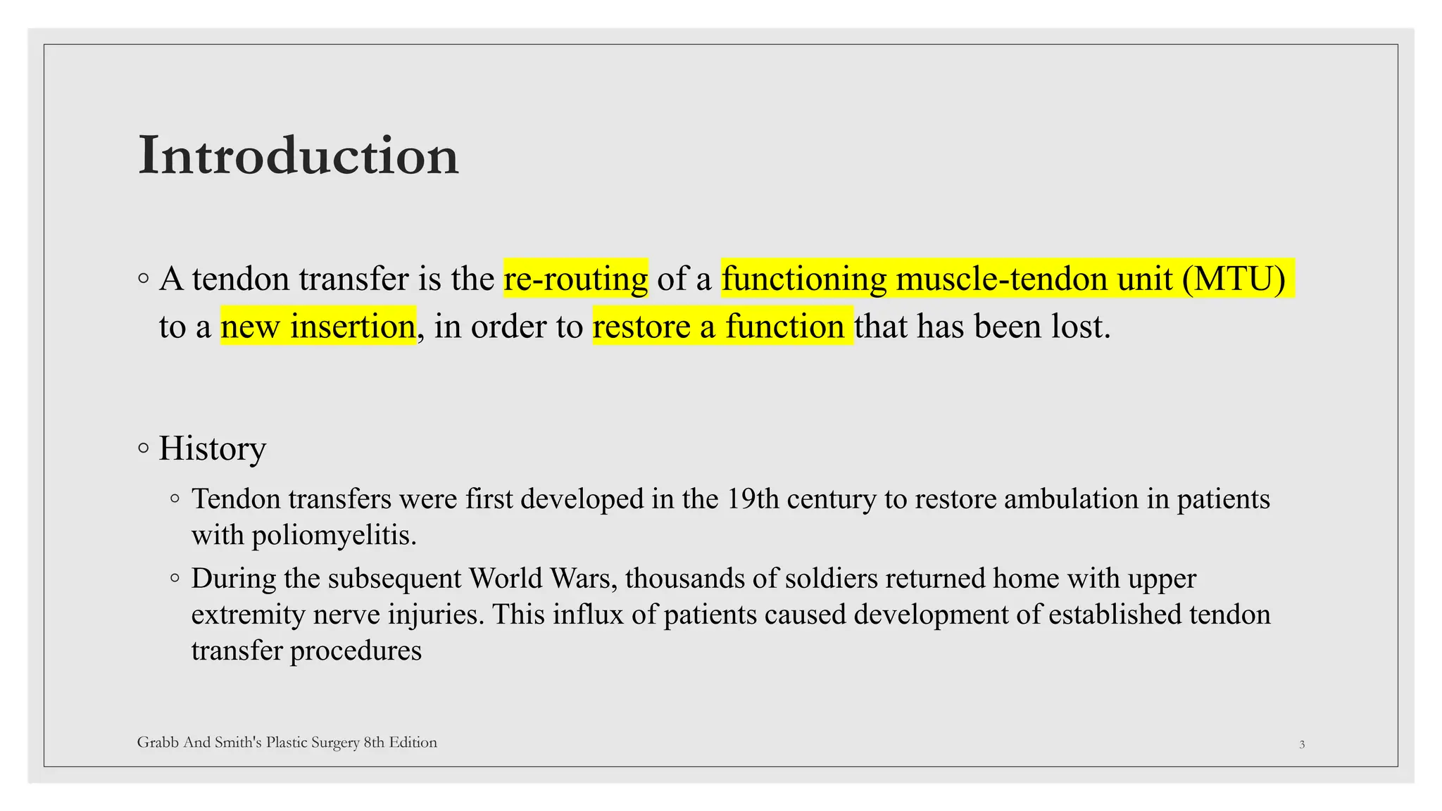 Principles of tendon transfer surgeries in rehabilitation | PPTX