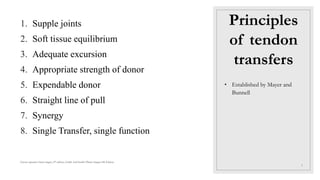 Principles of tendon transfer surgeries in rehabilitation | PPTX