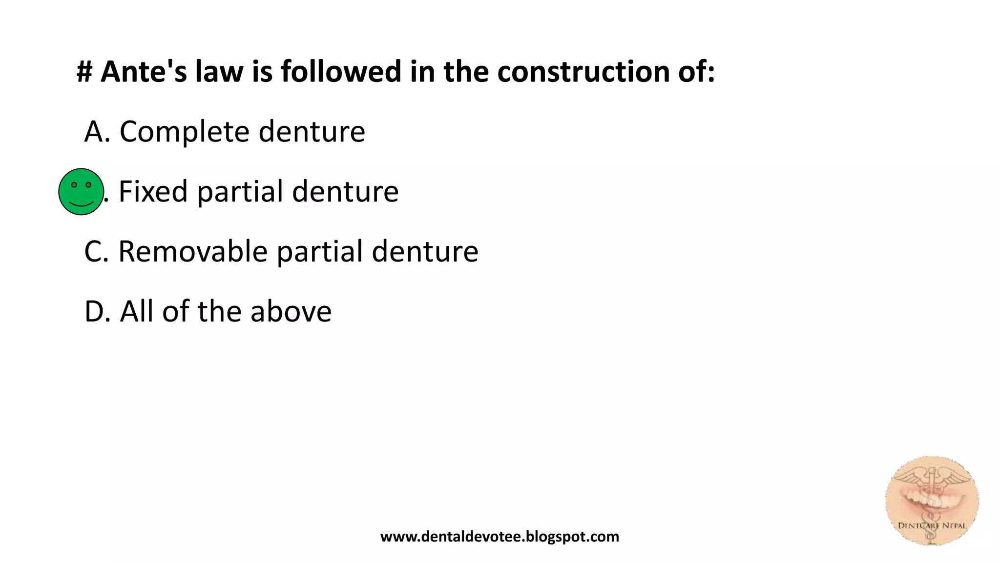 Principles of Tooth Preparation MCQS - Prosthodontics FPD MCQs | PPTX