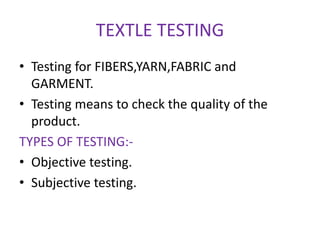 Principles of various fibre testing instruments | PPTX