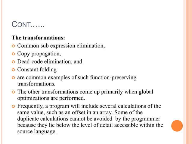 Principle source of optimazation | PPTX | Programming Languages | Computing