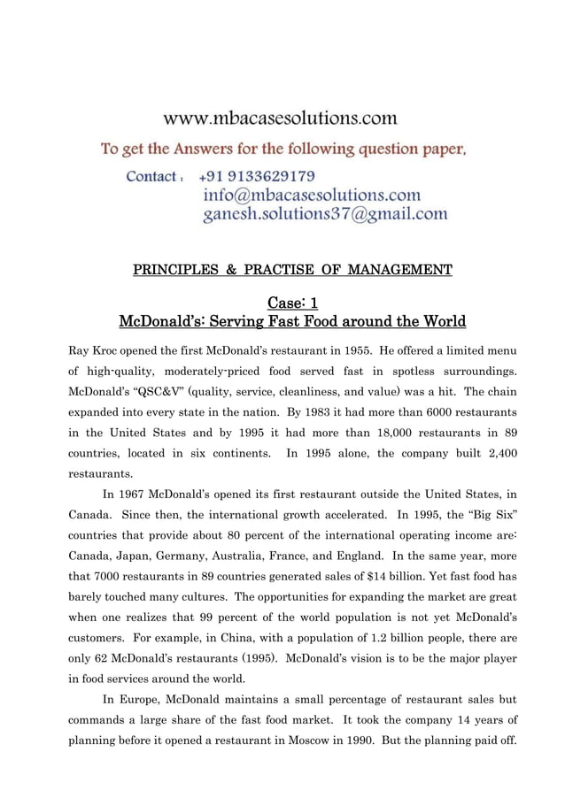Principles _ Practise of Management - Case - McDonald’s Serving Fast Food around the World.doc
