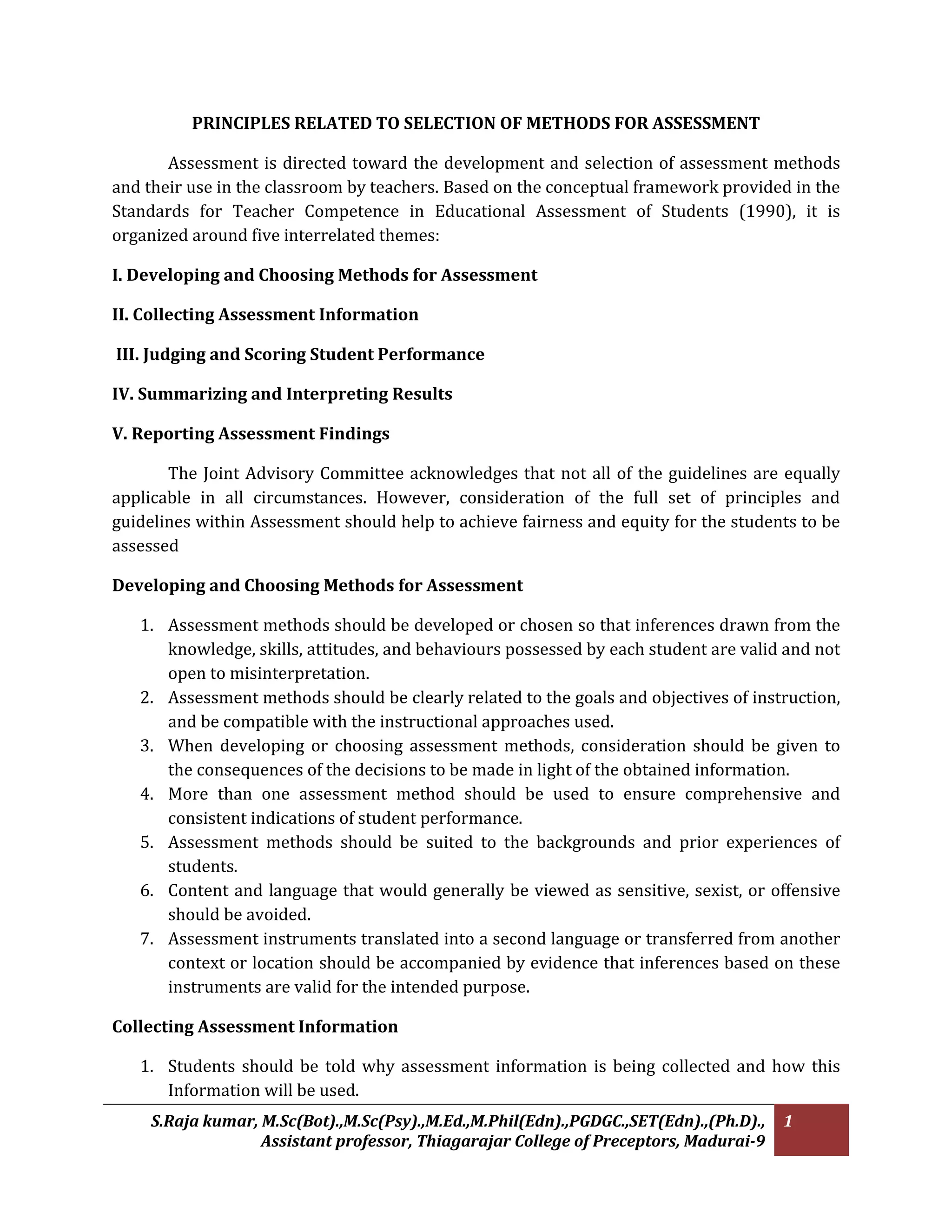 Principles related to selection of methods for assessment 2 | PDF