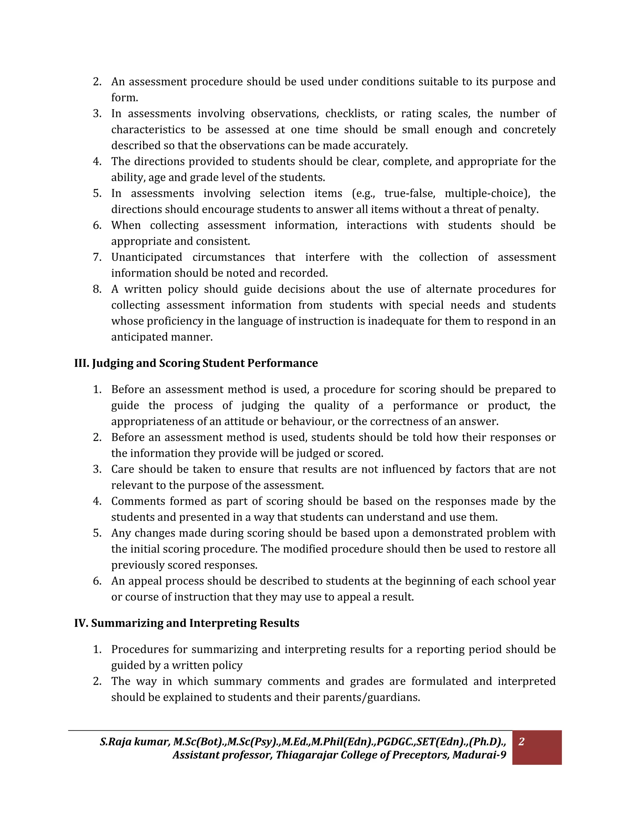 Principles related to selection of methods for assessment 2 | PDF