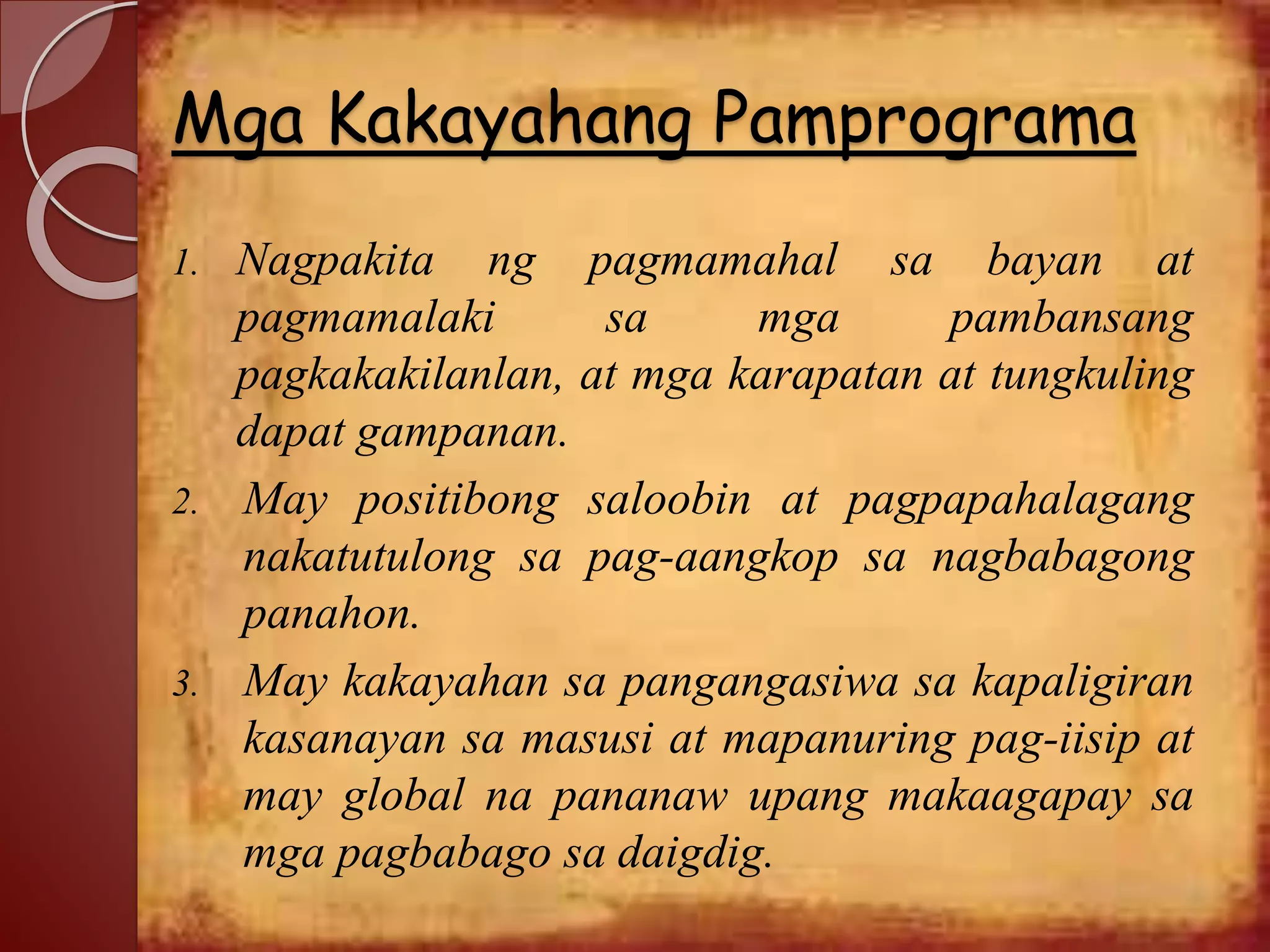 GOALS, EXPECTATIONS, AND COMPETENCIES OF MAKABAYAN | PPTX
