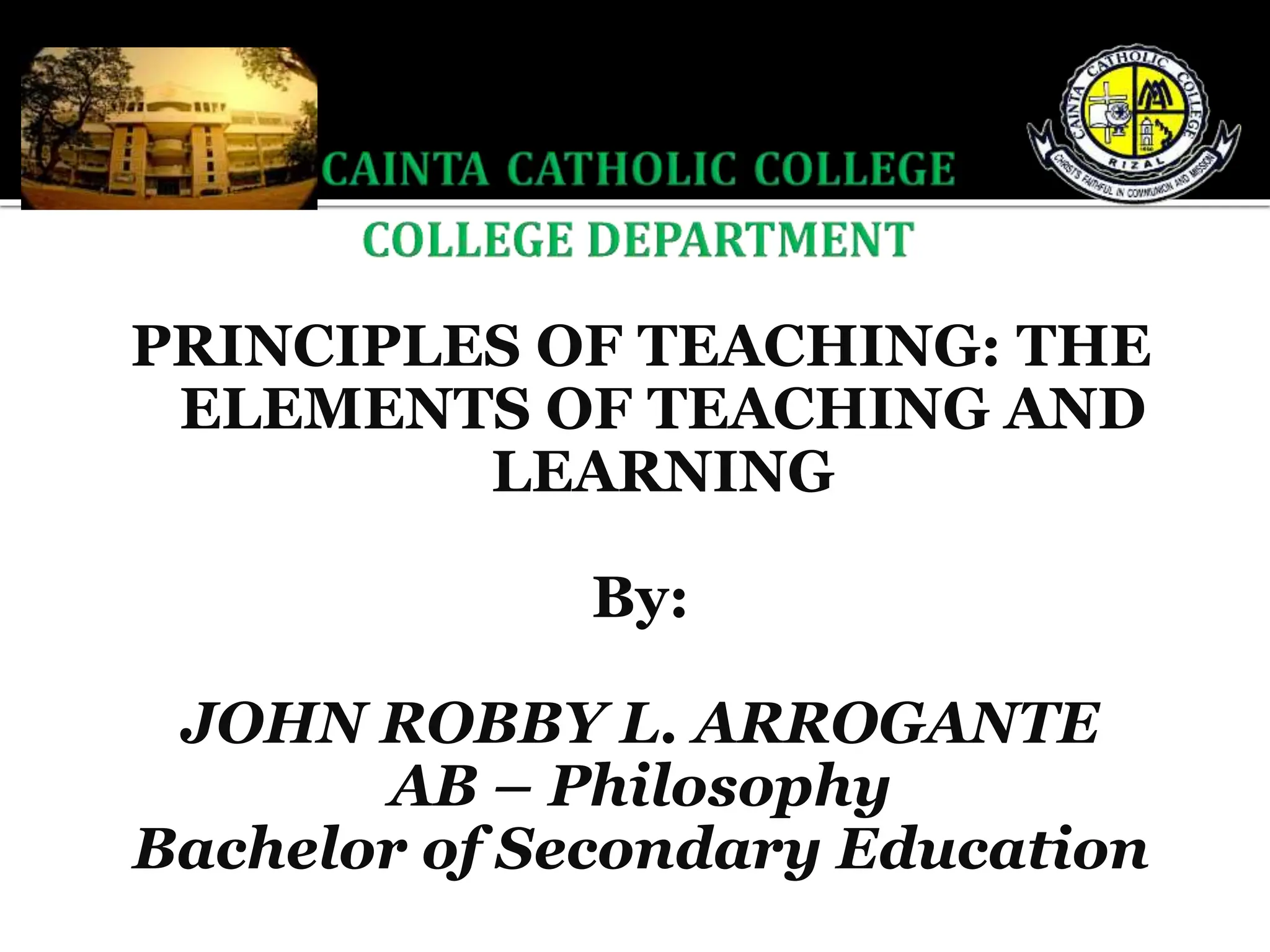 Principles Of Teaching The Elements Of Teaching And Learning Pdf