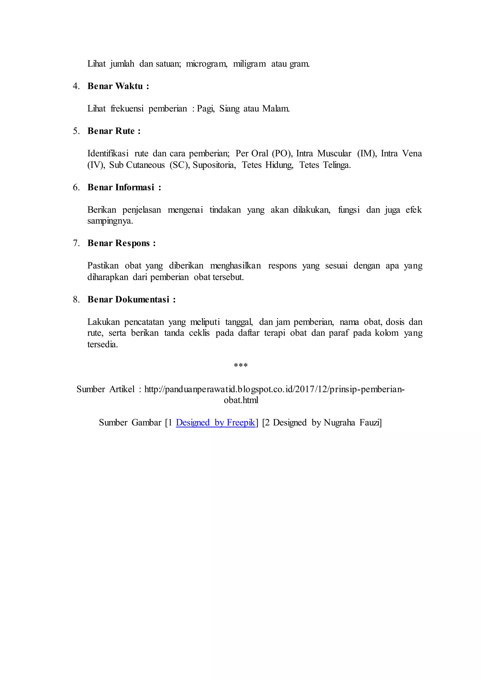Prinsip 8 Benar Pemberian obat - Panduan Perawat ID | DOCX