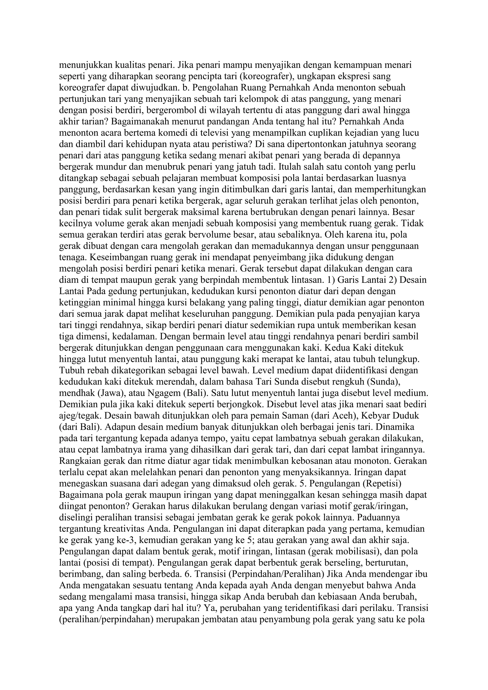 Prinsip dasar seni tari | DOCX