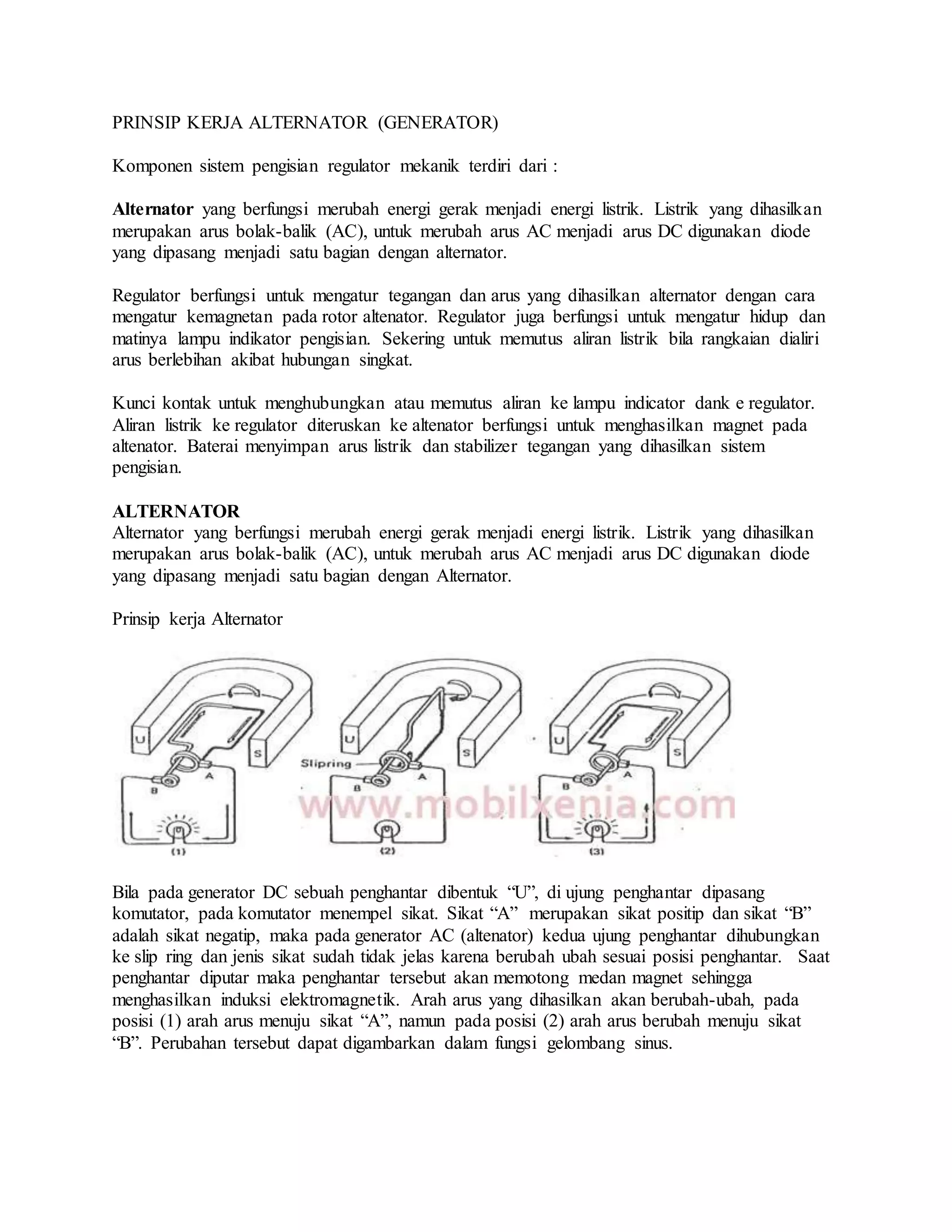 Prinsip kerja alternator | DOCX