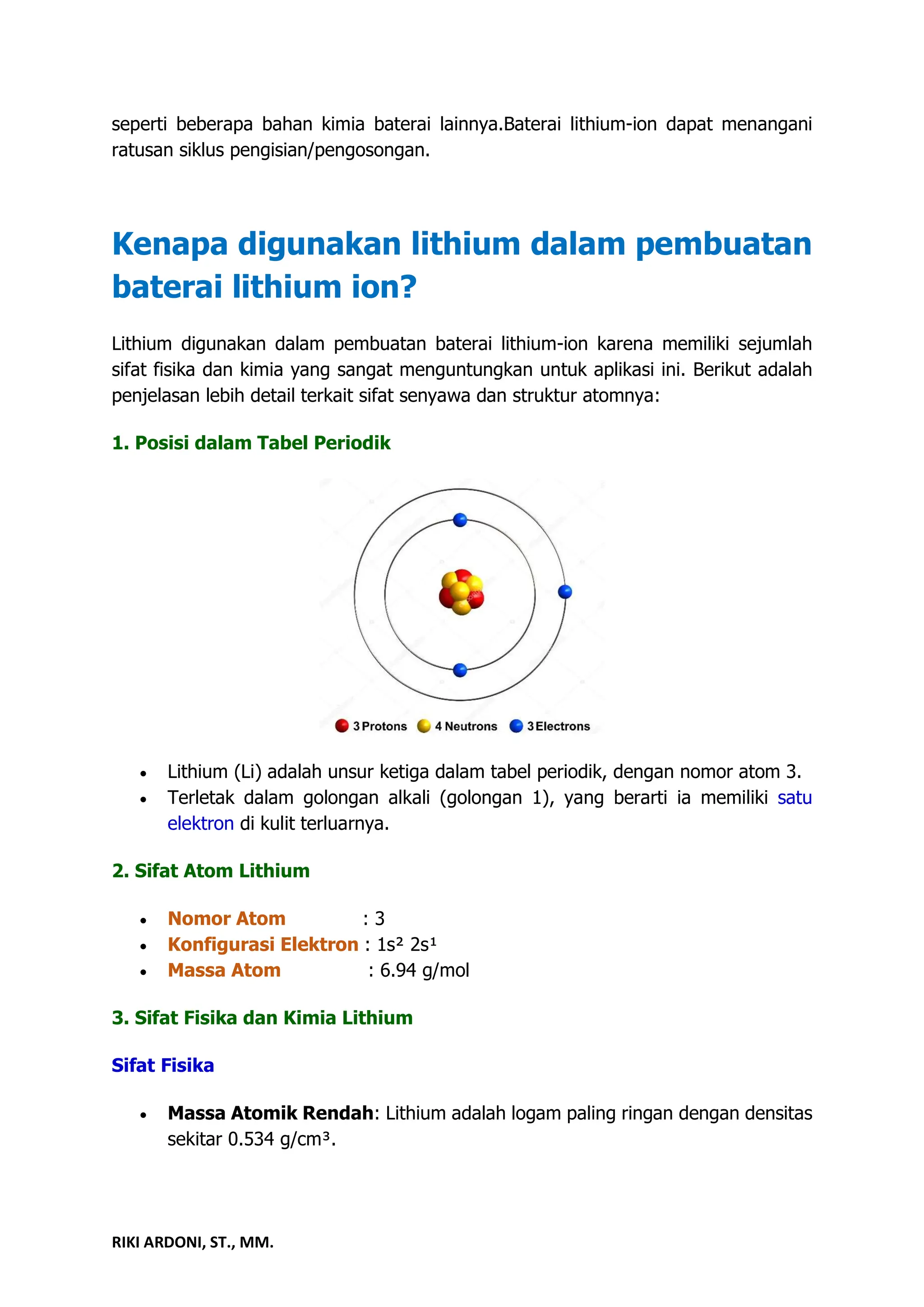 Prinsip Kerja Batterai LITHIUM-ION - Riki Ardoni | PDF