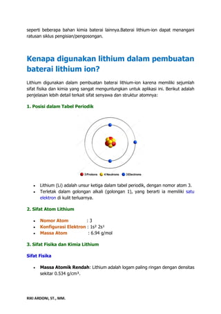 Prinsip Kerja Batterai LITHIUM-ION - Riki Ardoni | PDF