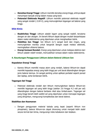 Prinsip Kerja Batterai LITHIUM-ION - Riki Ardoni | PDF