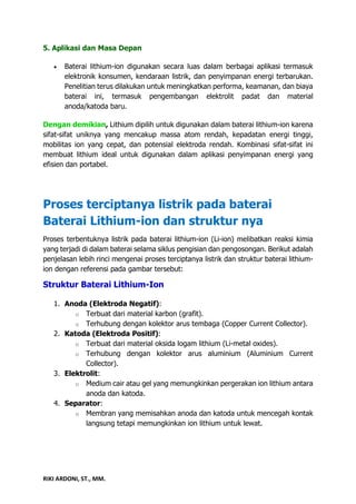 Prinsip Kerja Batterai LITHIUM-ION - Riki Ardoni | PDF