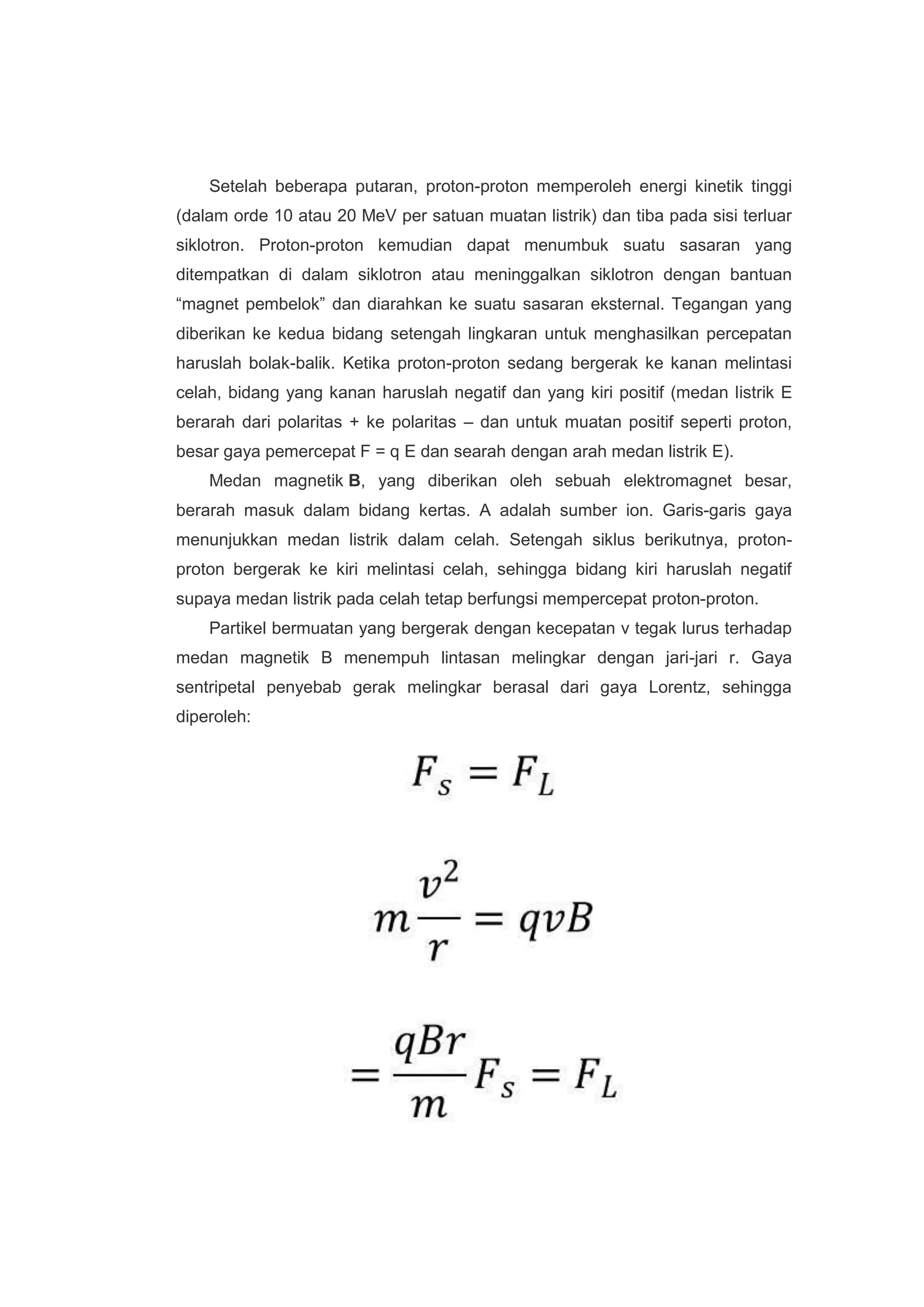 Prinsip kerja siklotron sebagai akselerator magnetik | PDF