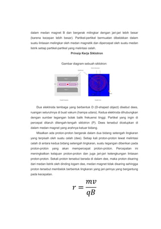 Prinsip kerja siklotron sebagai akselerator magnetik | PDF