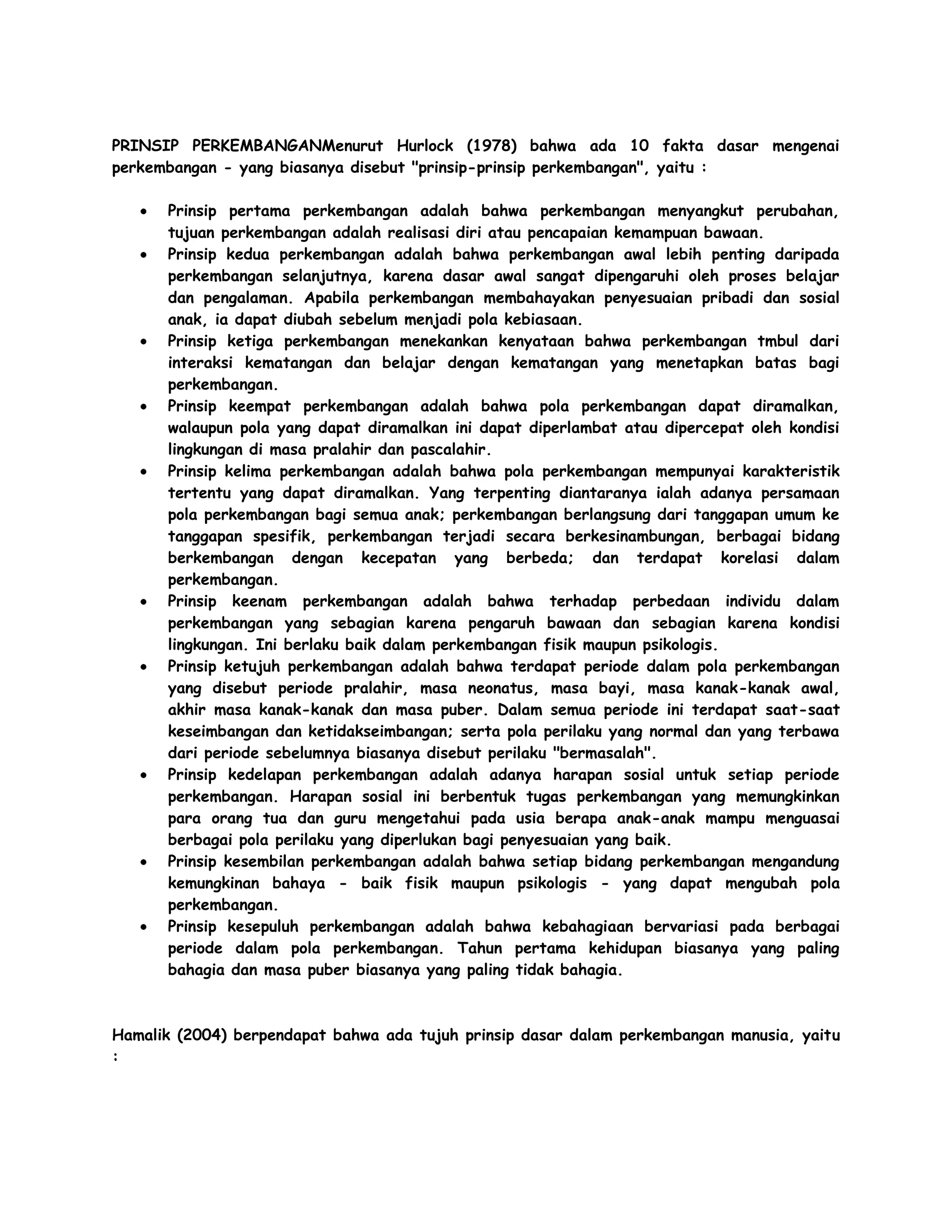 Prinsip perkembangan menurut hurlock | DOCX