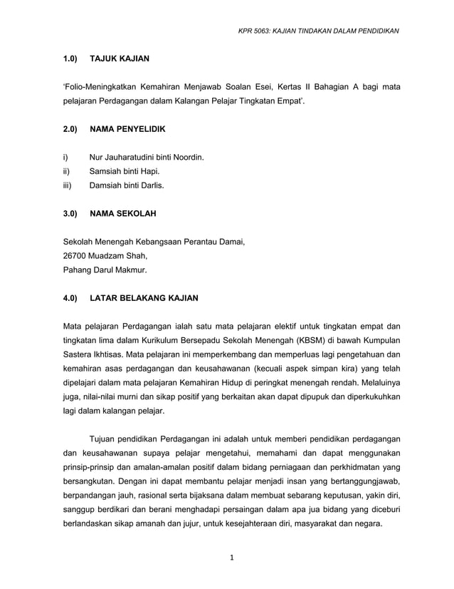 Proposal Kajian Tindakan | PDF