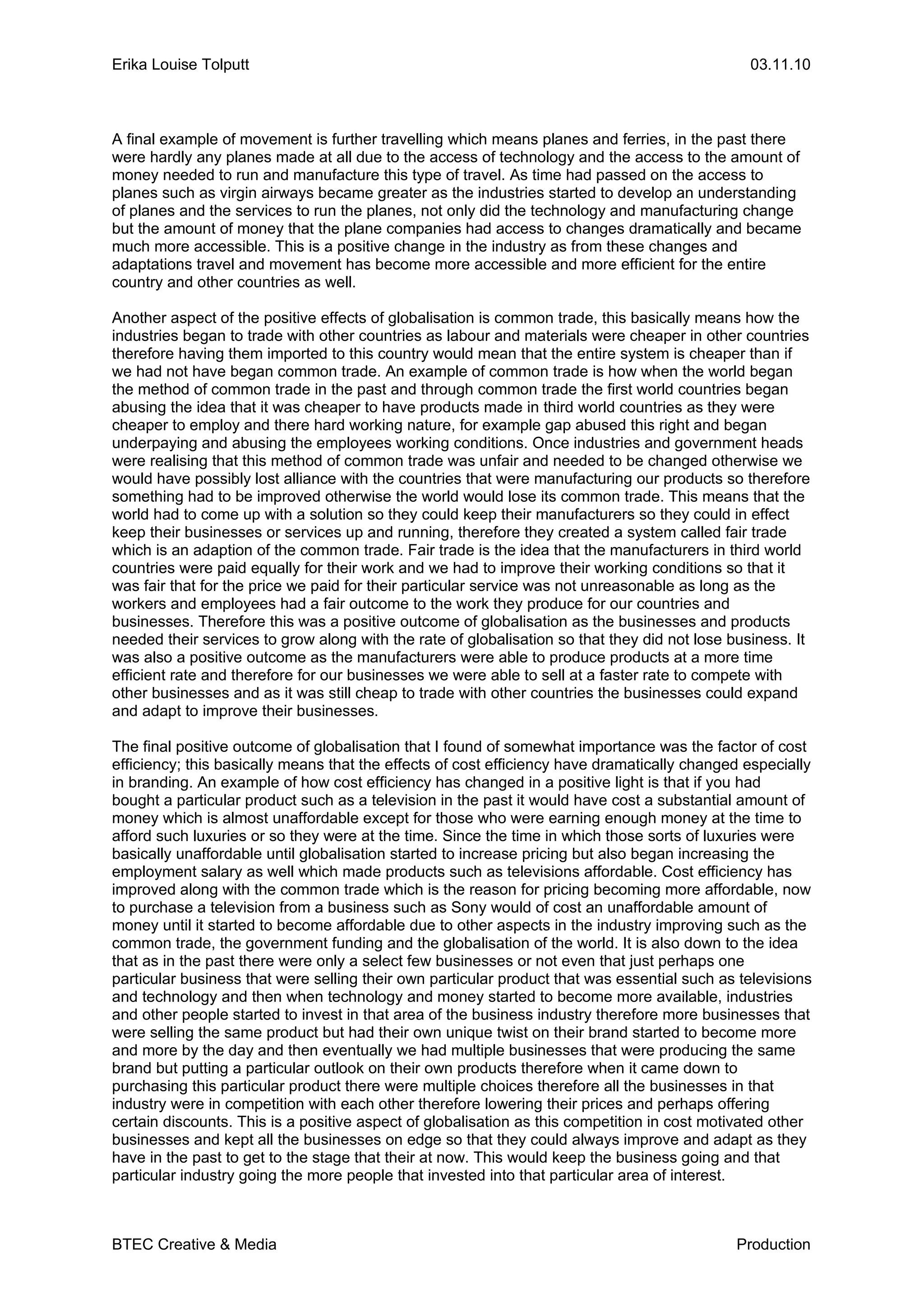 Globalisation Essay | DOC