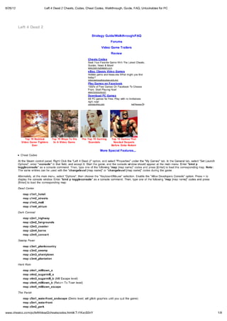 Print left 4 dead 2 cheats, codes, cheat codes, walkthrough, guide, faq, unlockables for pc | PDF