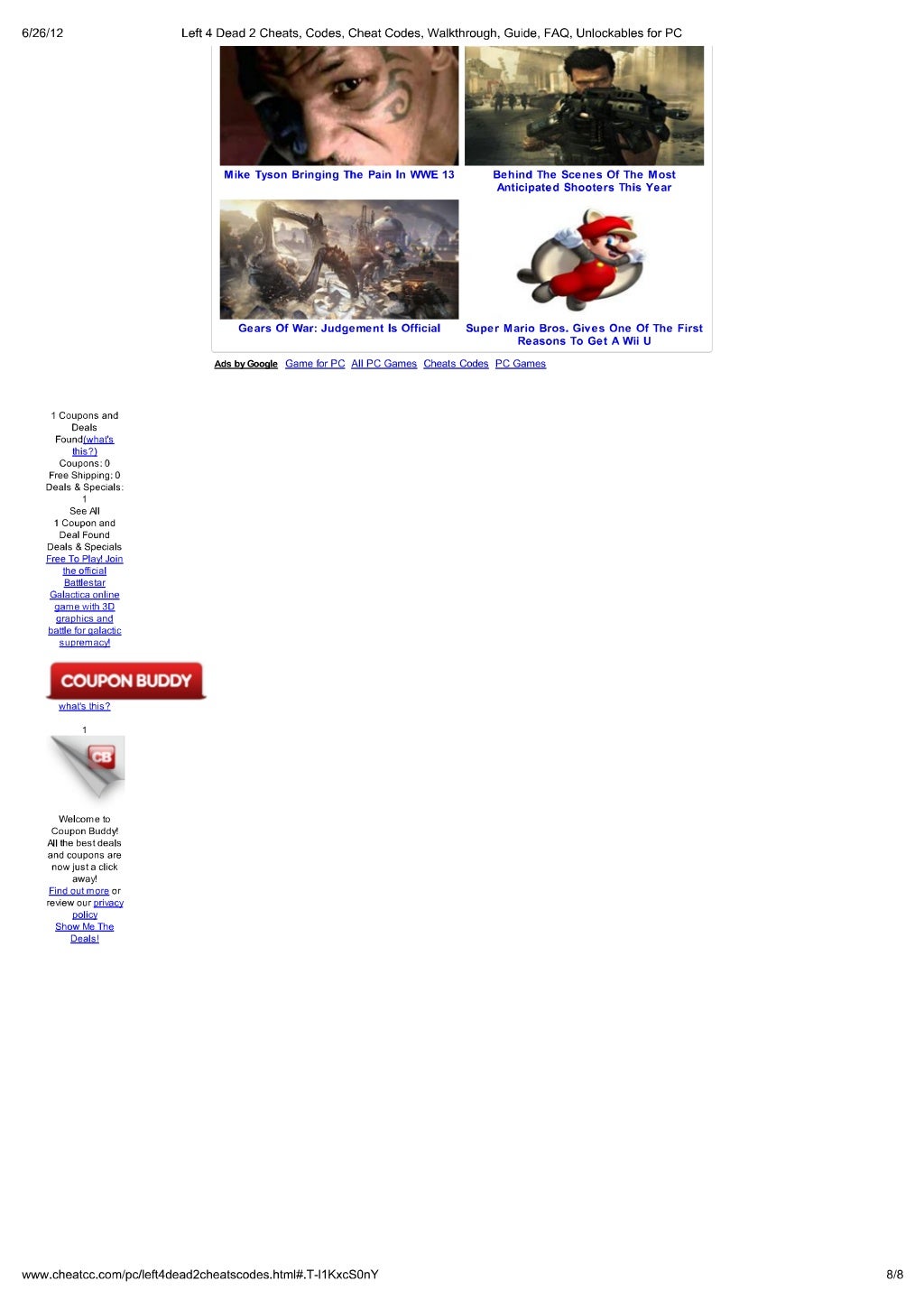 Print left 4 dead 2 cheats, codes, cheat codes, walkthrough, guide,…