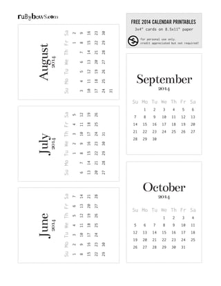 Printable 2014-calendars-rubybows | PDF | Gifts and Greetings Cards ...