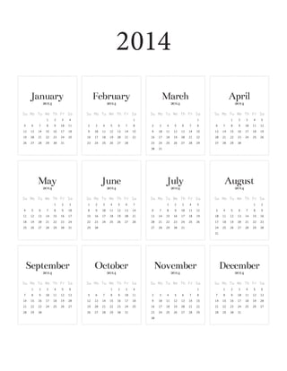 Printable 2014-calendars-rubybows | PDF | Gifts and Greetings Cards ...