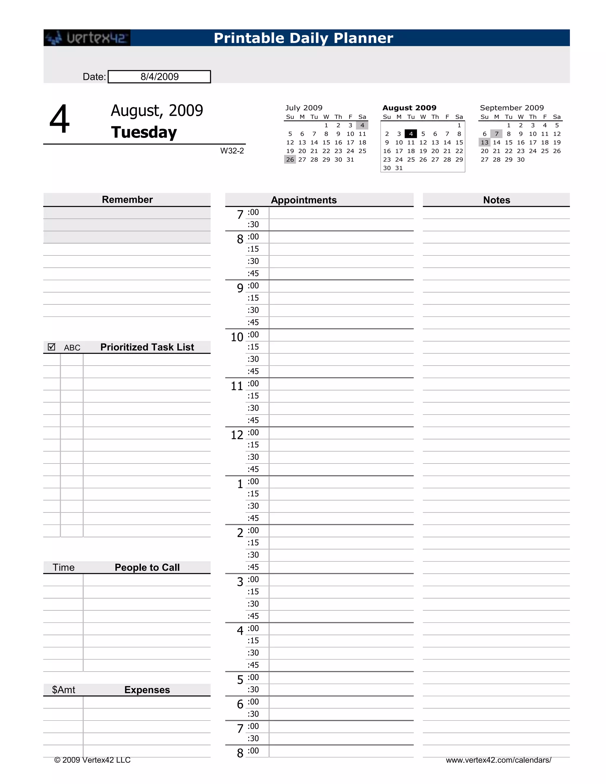 Printable Daily Planner | XLSX