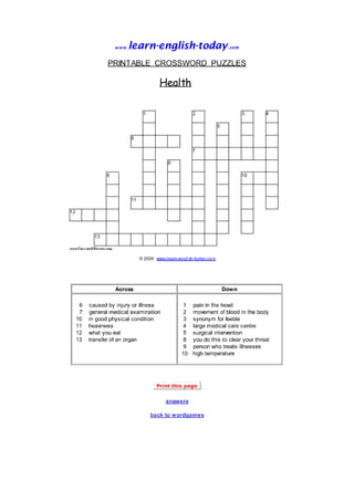 Printable english crossword health | PDF
