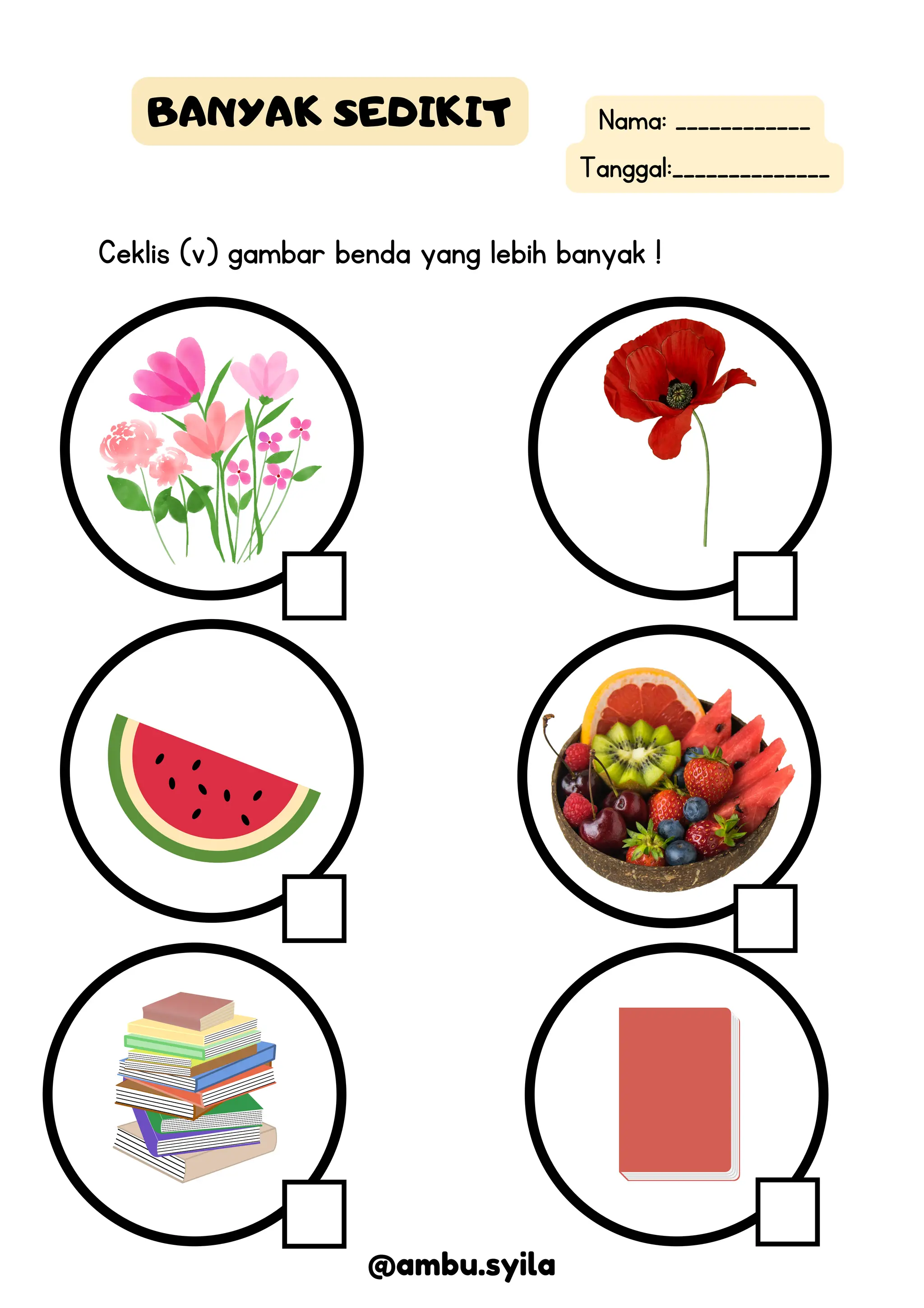 Printable anak-anak Pre-Math benda sekitar.pdf
