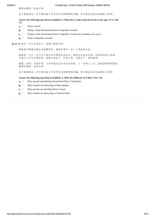 Printable quiz gcse chinese 2009 reading 1666 03 1667_03 | PDF