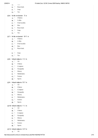 Printable quiz gcse chinese 2009 reading 1666 03 1667_03 | PDF
