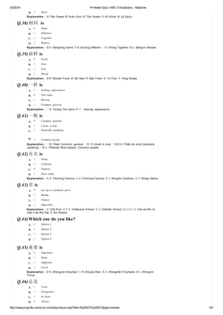 Printable quiz hsk 3 vocabulary adjective-with answers | PDF