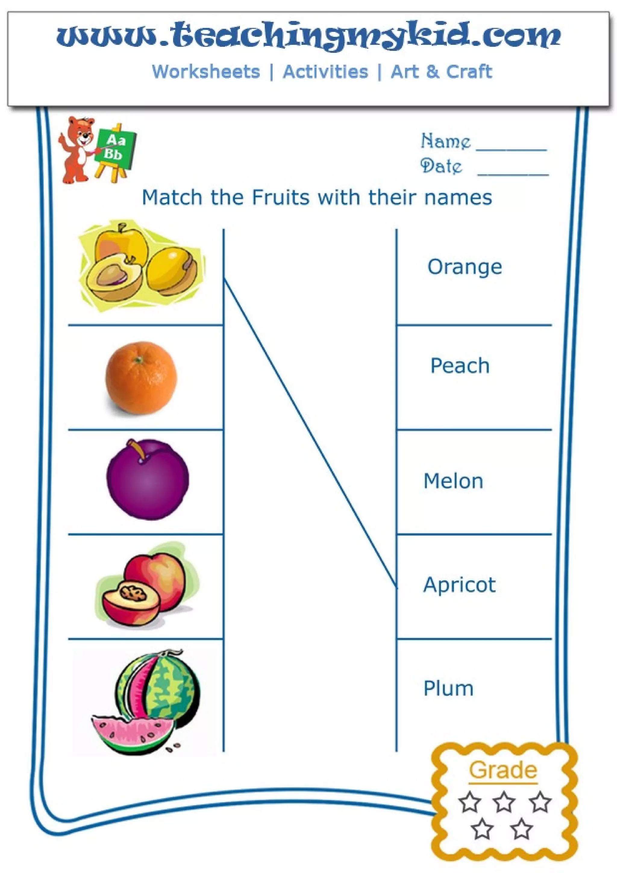 Printable worksheet english fruit - teachingmykid.com