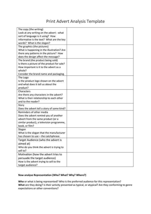 Print advert analysis template | PDF