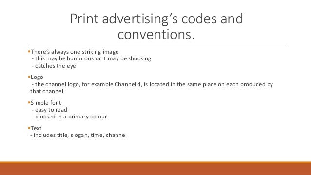 Print and radio advertising’s codes and conventions