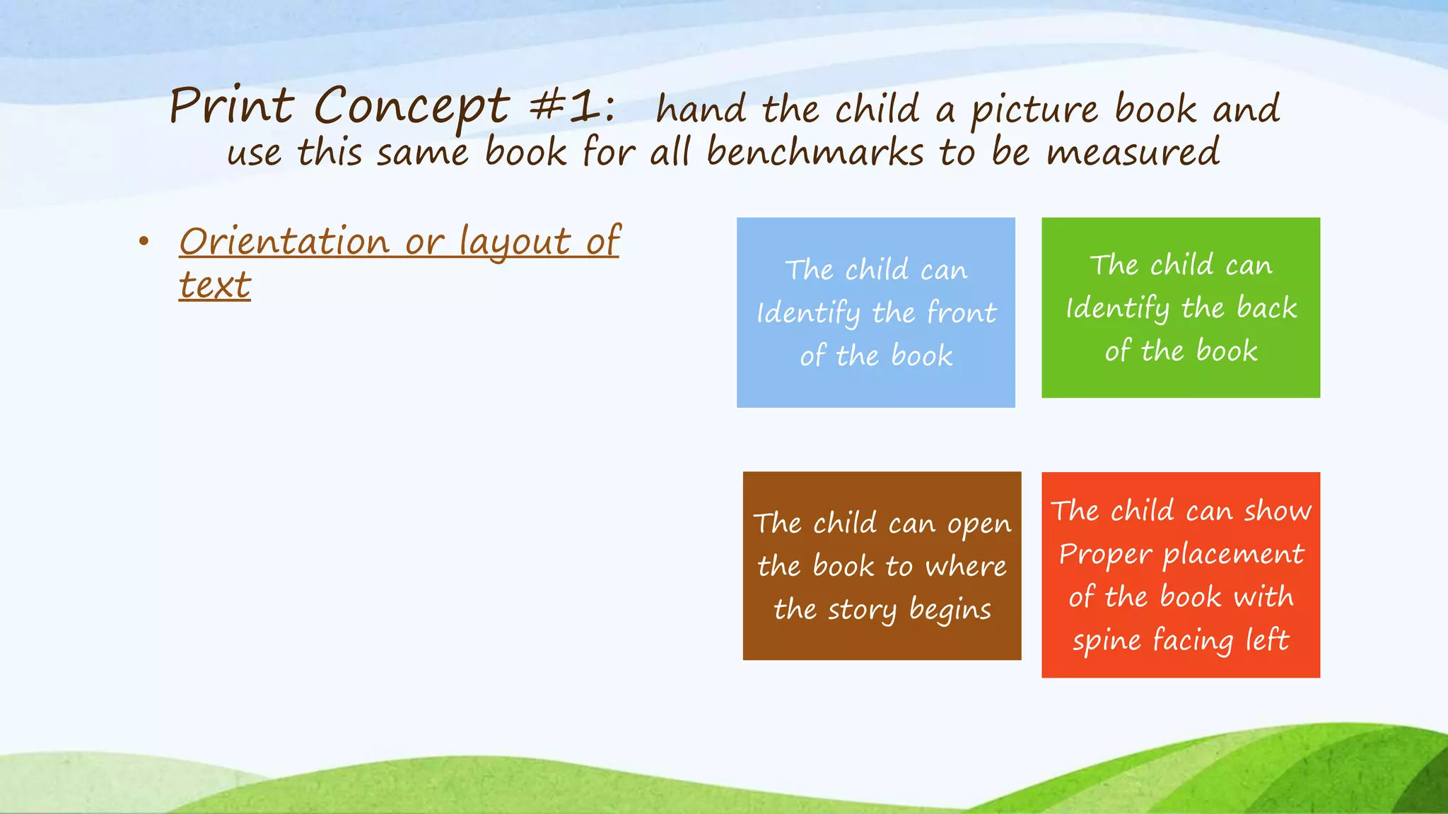Print concepts-Kindergarten Common Core Benchmarks | PPTX