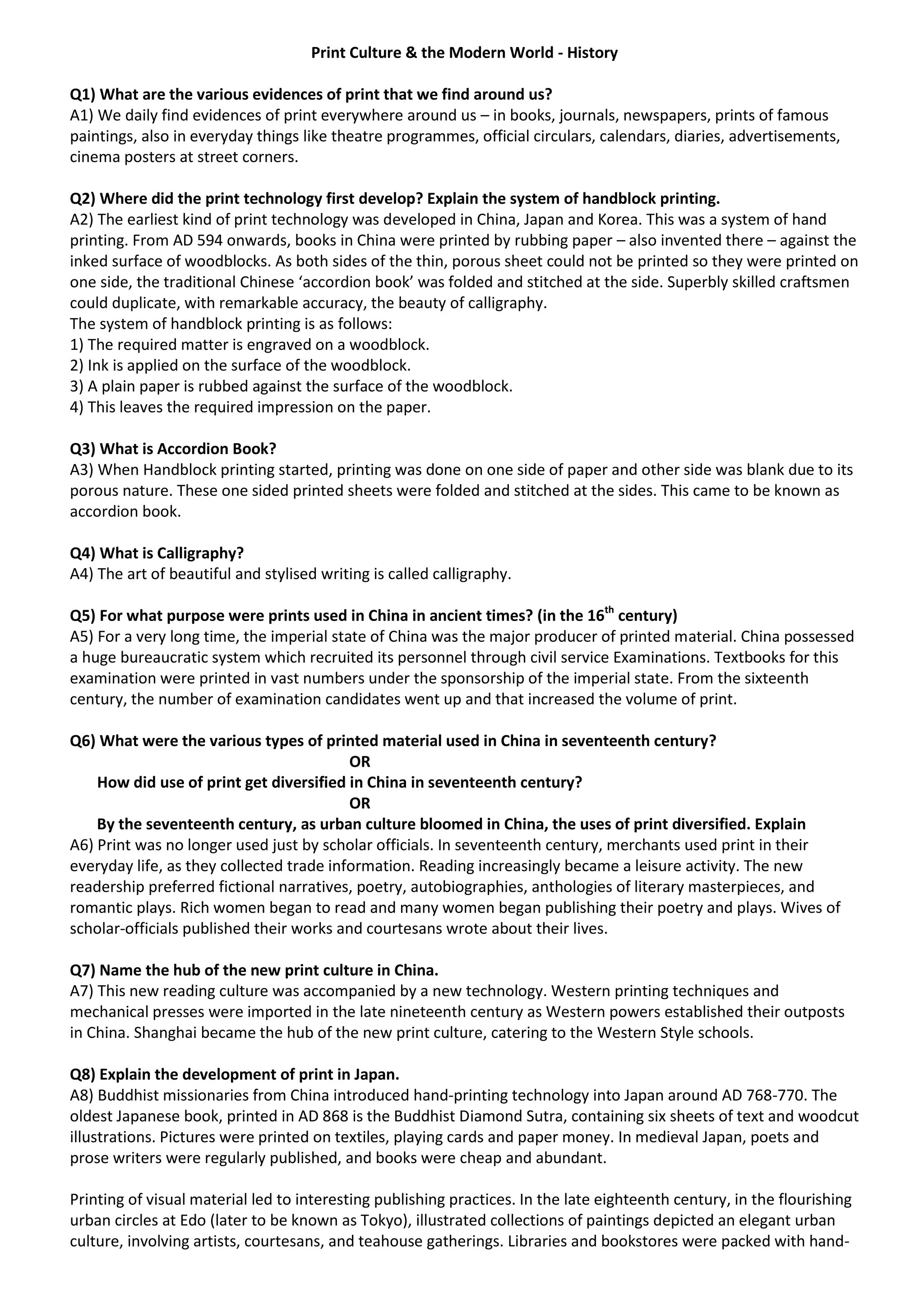 CBSE Class X Print Culture Notes | PDF