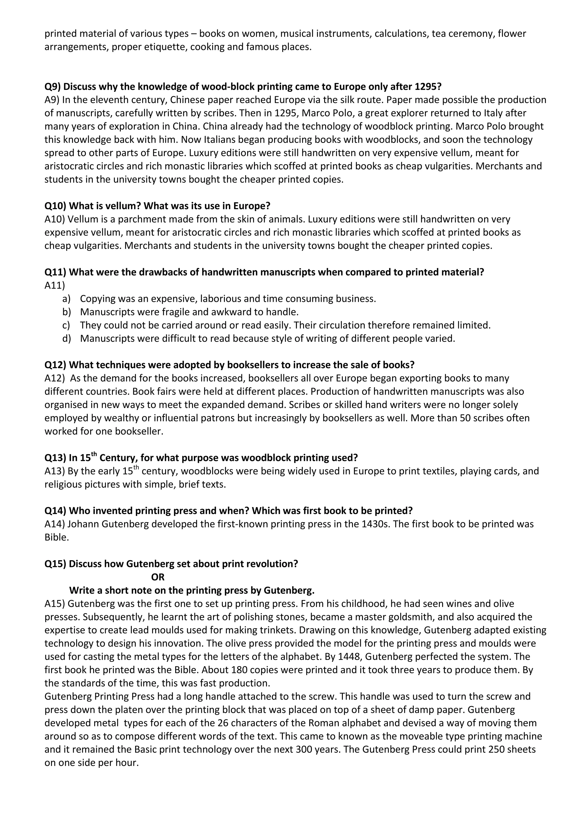 CBSE Class X Print Culture Notes | PDF