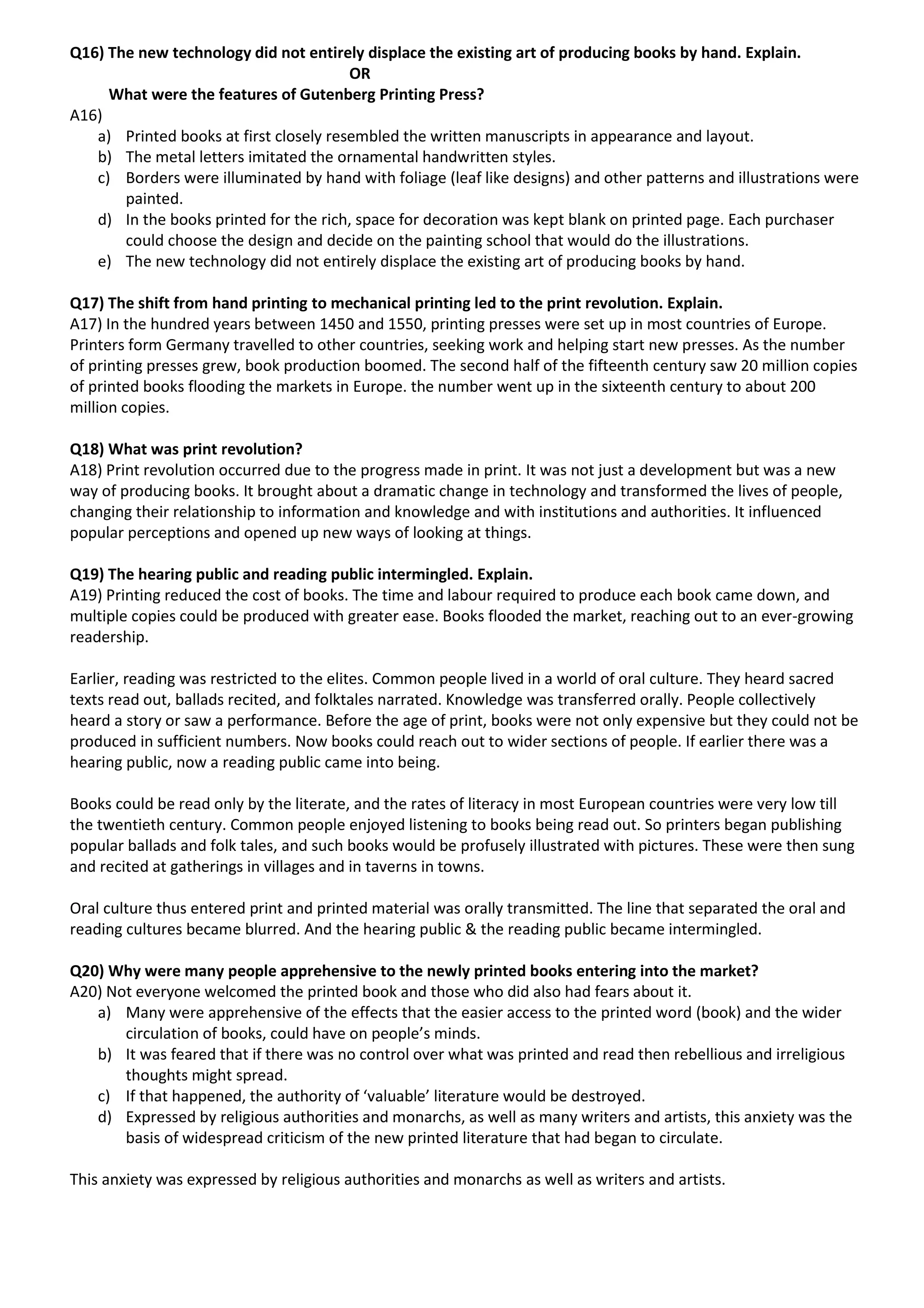 CBSE Class X Print Culture Notes | PDF