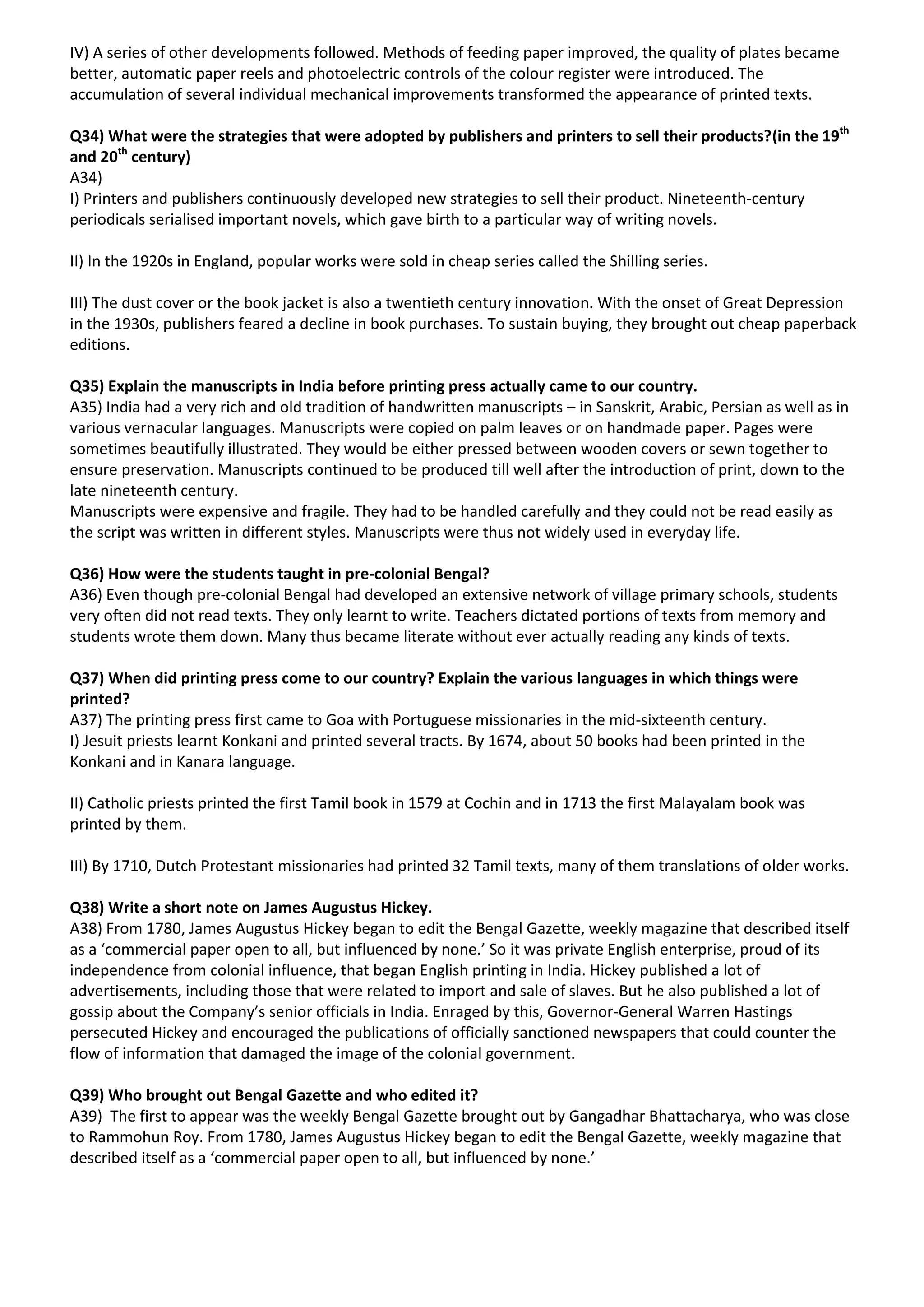 CBSE Class X Print Culture Notes | PDF