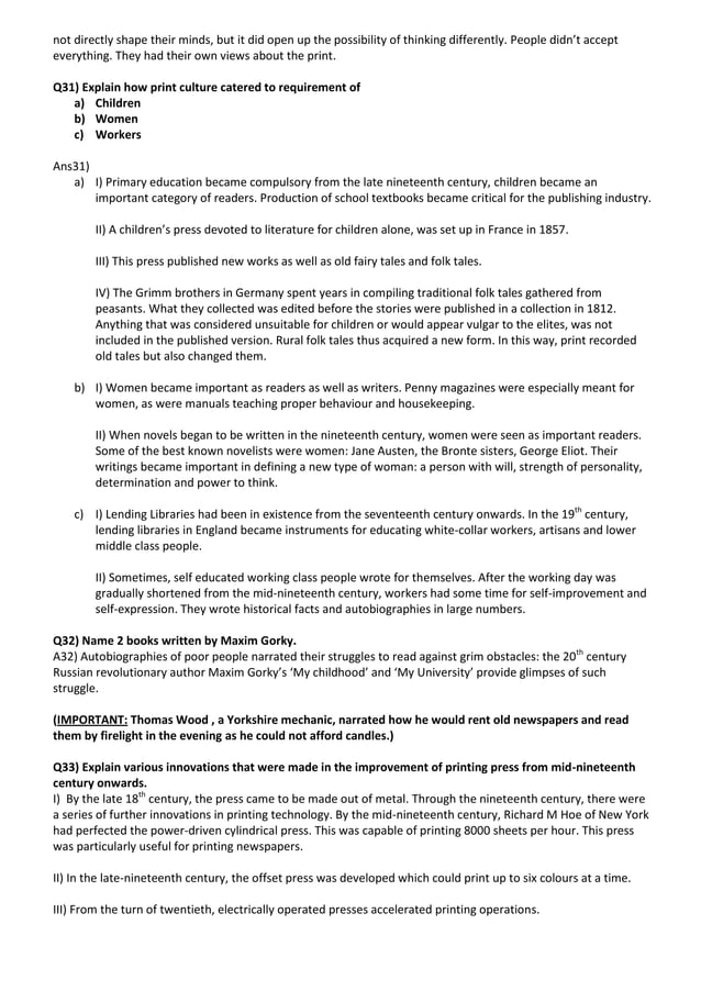 CBSE Class X Print Culture Notes | PDF