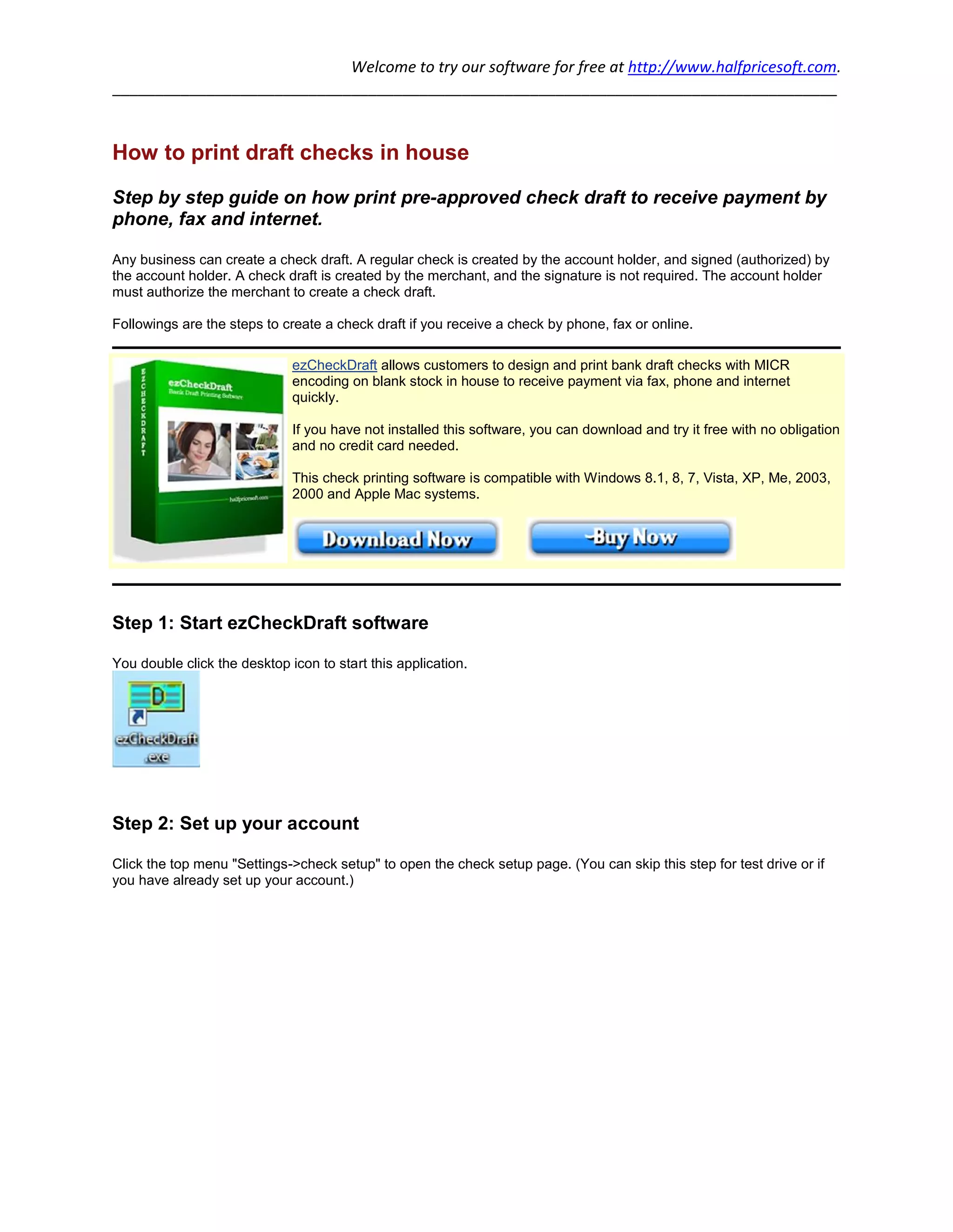 How to Print Draft Check To Receive Check by Phone and Fax | PDF