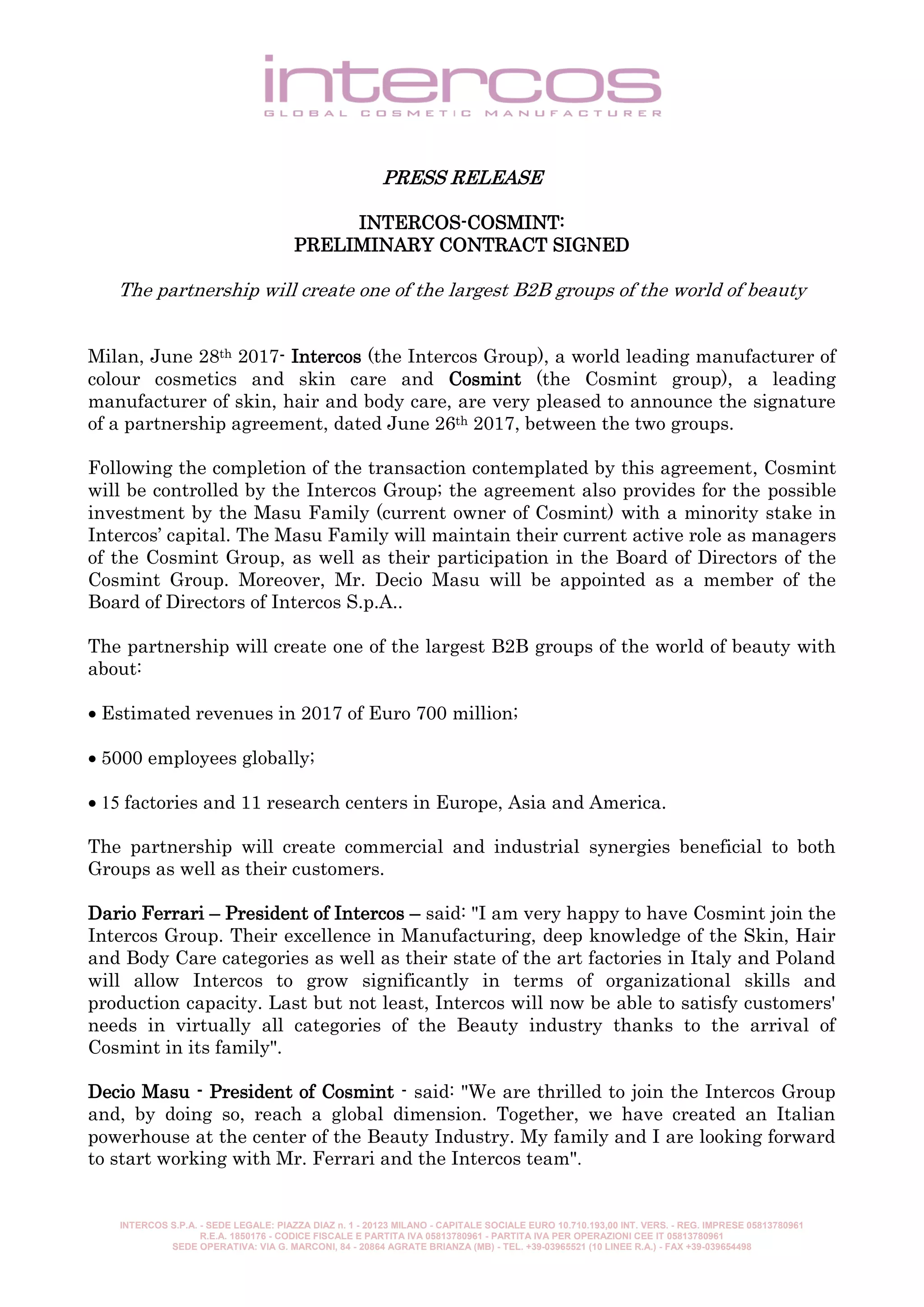 Pr intercos – cosmint | PDF