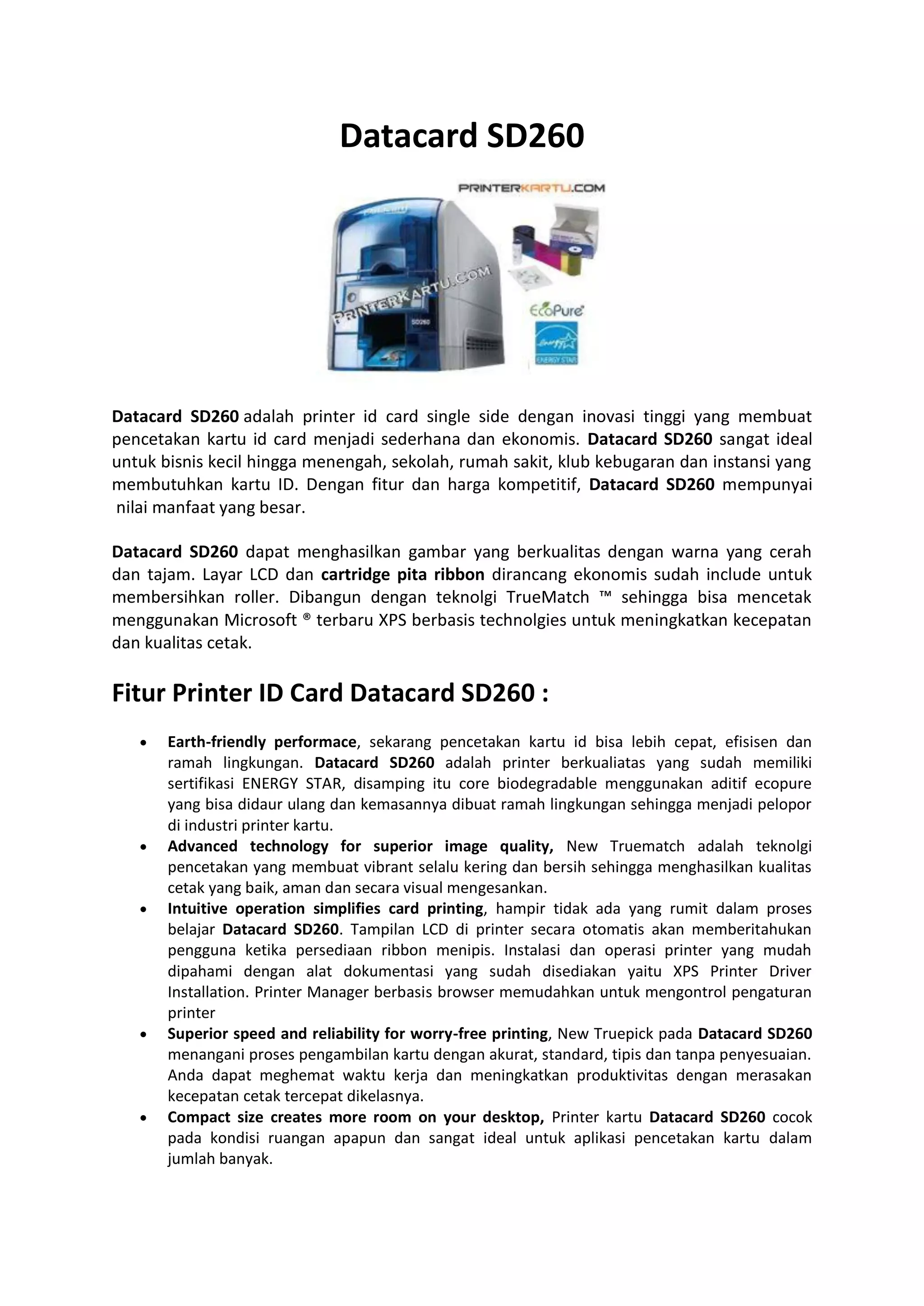 Printer datacard sd260 | PDF