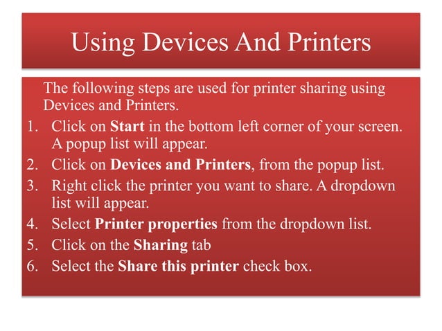 Printer sharing | PPTX | Computer Peripherals | Computing