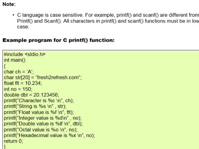 Printf and scanf | PPTX | Programming Languages | Computing