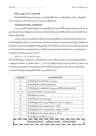 ใบความรู้เรื่องคำสั่ง Printf scanf | PDF