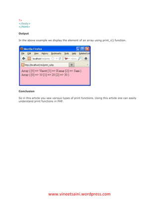 Print function in PHP | PDF | Web Development | Internet