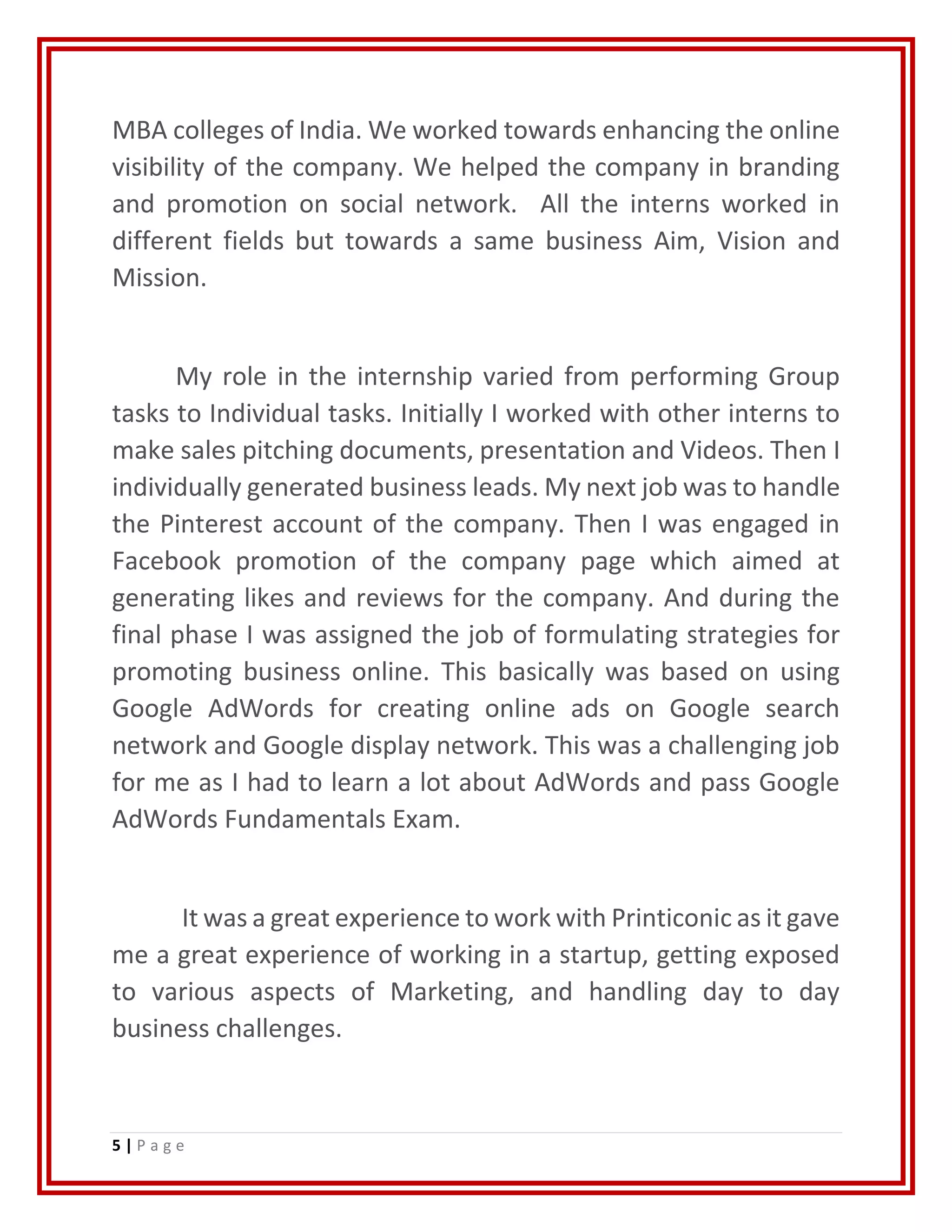 Summer Internship Report @ Printiconic Pvt. Ltd. | PDF