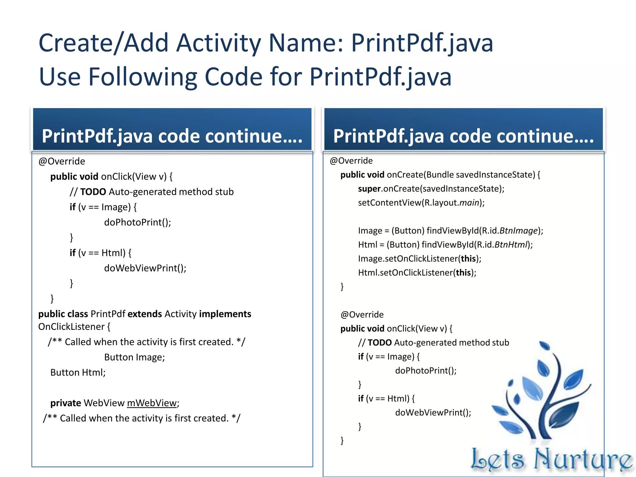 Printing photos-html-using-android | PPTX